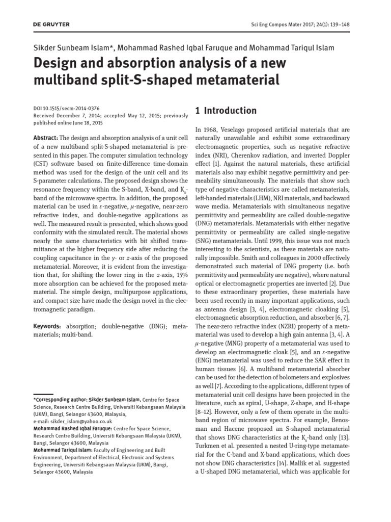 Design and Absorption Analysis of A New Multiband | PDF | Metamaterial ...