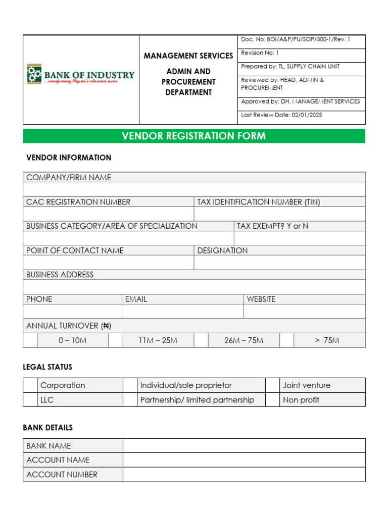 Vendor Registration Form Template | PDF | Business Law | Business Economics