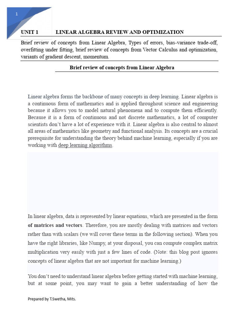 Unit 1 Deep Learning | PDF | Matrix (Mathematics) | Linear Algebra