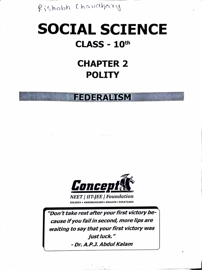 Federalism in Class 10 Social Science | PDF | Federalism | Federation