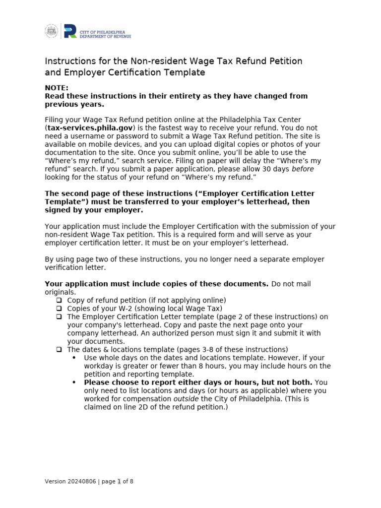 Philadelphia Wage Tax Refund Guide | PDF | Employment | Signature