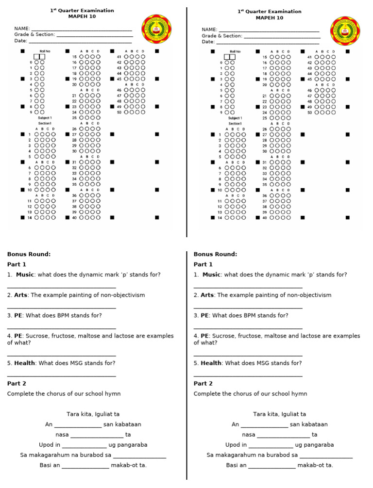 Answer Sheets 1st Q Mapeh | PDF | Carbohydrates | Carbohydrate Chemistry