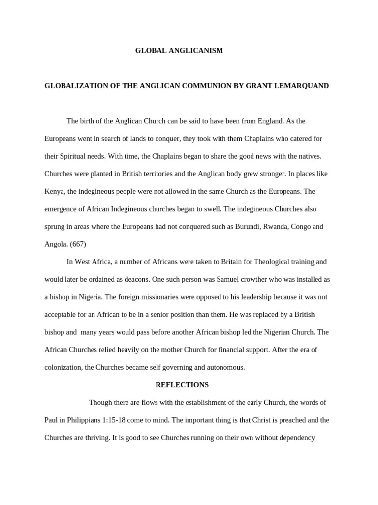 Global Anglicanism Notes | PDF | Anglicanism | Christian Mission