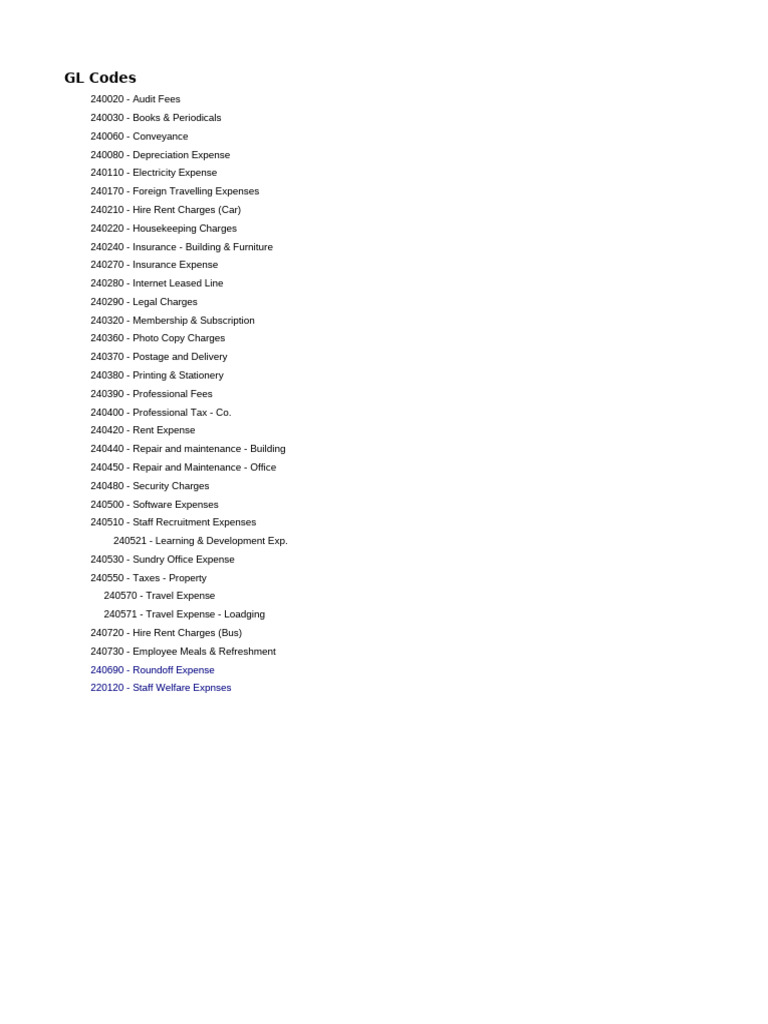 GL Codes For Reference | PDF