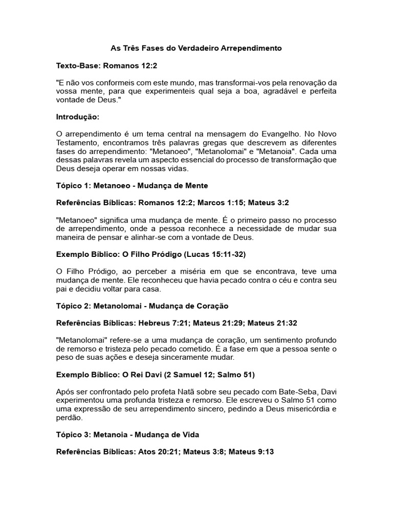 As Três Fases do Verdadeiro Arrependimento | PDF | Pecado | Bíblia