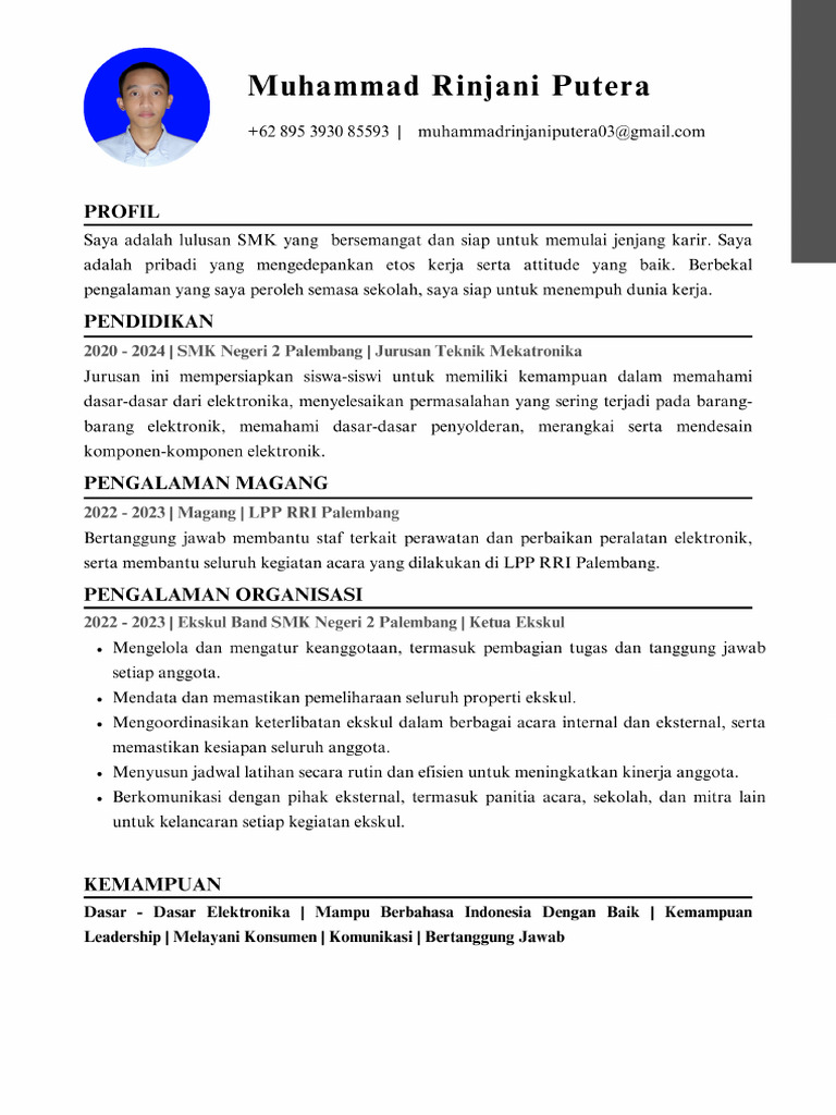 CV Muhammad Rinjani Putera | PDF
