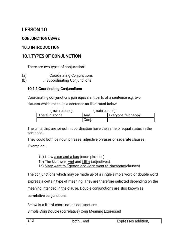 LECTURE 10 NOTES (Conjunction Usage) | PDF