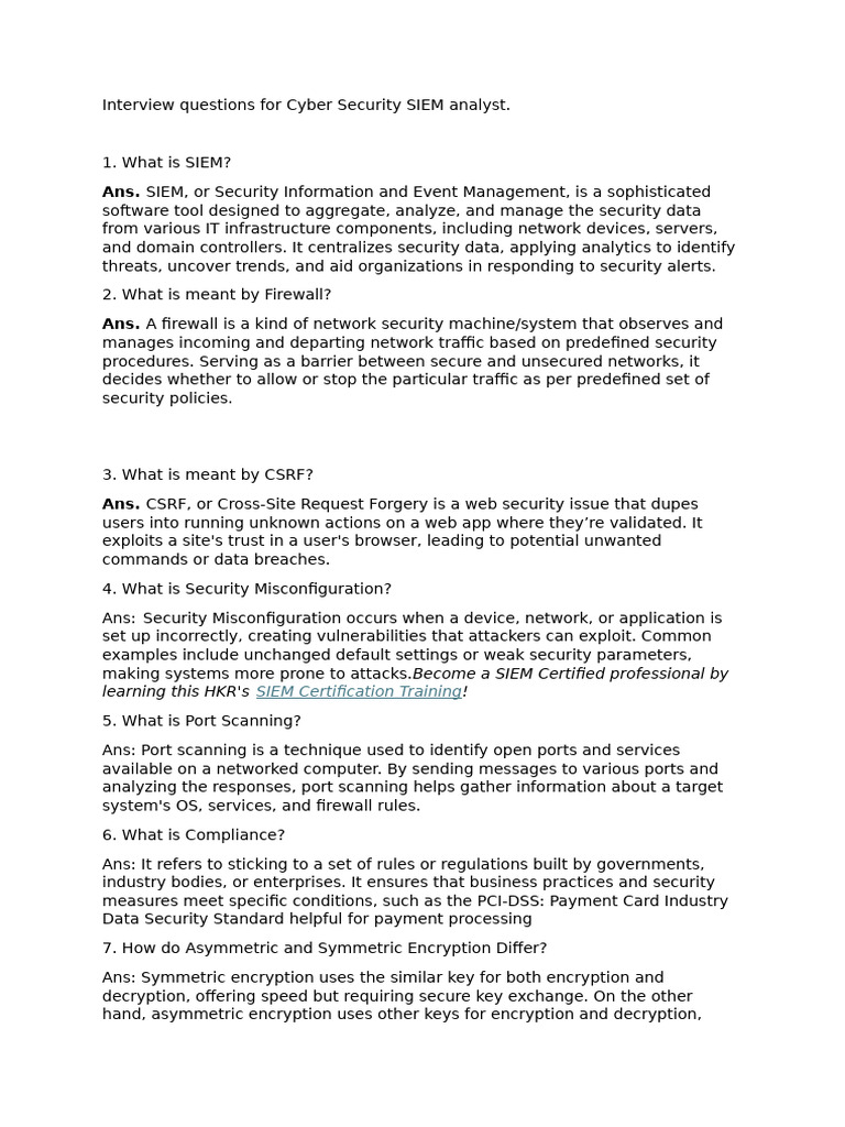 SIEM Analyst Interview Questions Guide | PDF | Security | Computer Security
