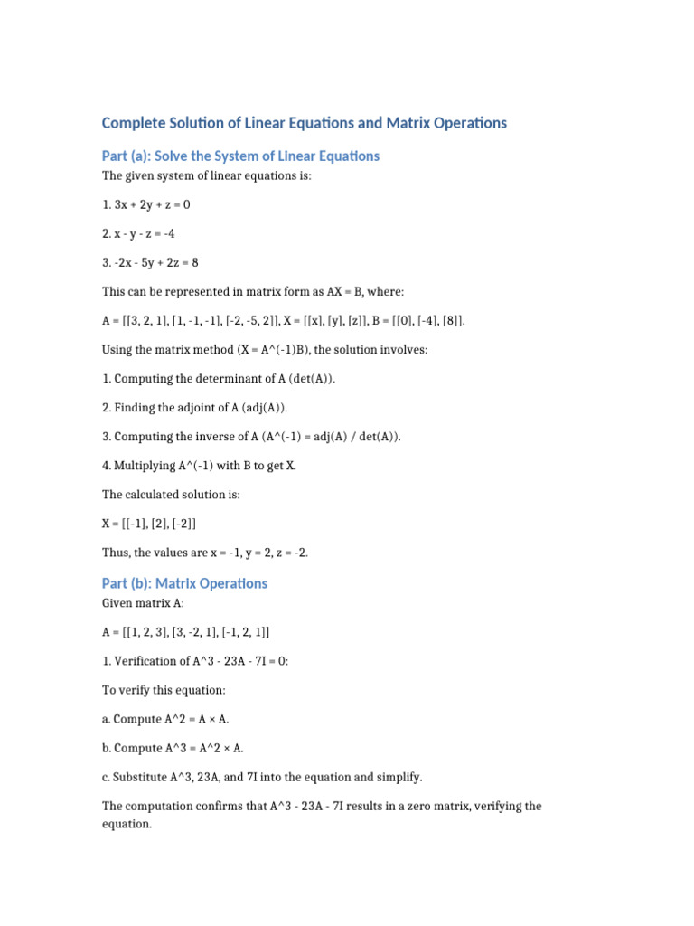 Complete Linear Equations and Matrix Solution | PDF