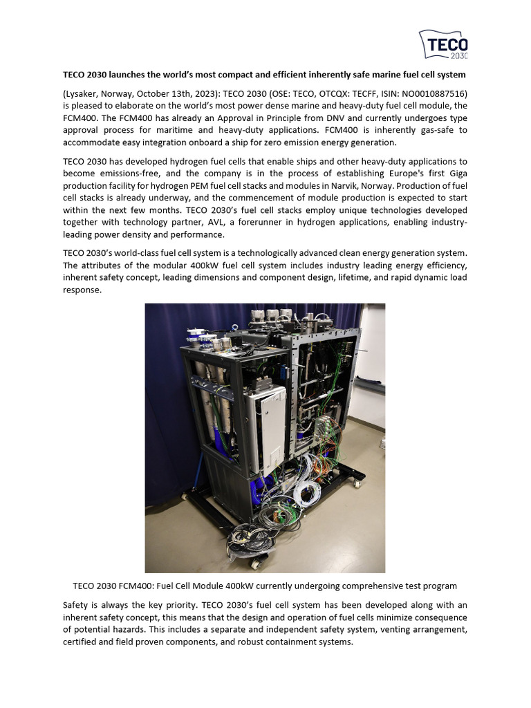 TECO 2030 Launches Its World-Leading Fuel Cell Technology | PDF | Fuel Cell | Fuels