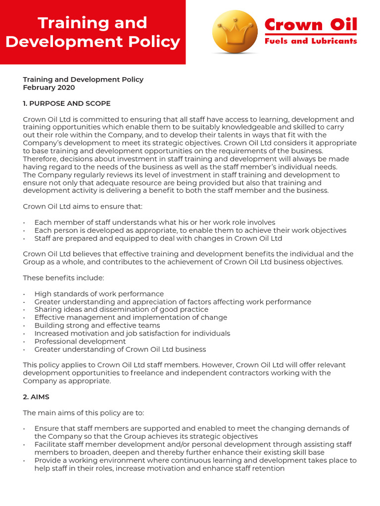 Crown Oil Ltd Training Policy Overview | PDF | Mentorship | Information ...