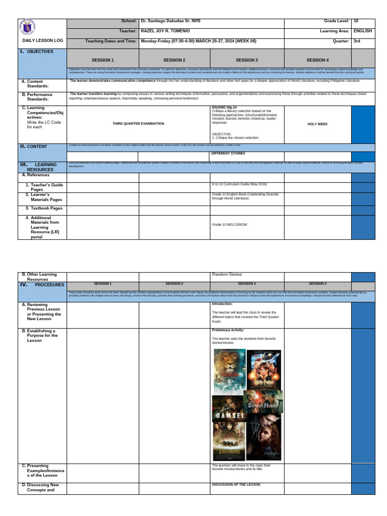 TOMENIO-DLL-English10-Q3-W8 | PDF | Learning | Teachers