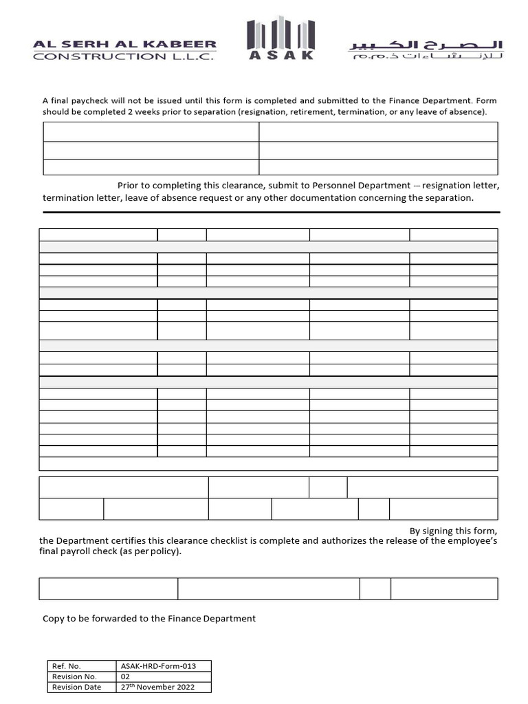 Clearance Checklist Form R2 | PDF