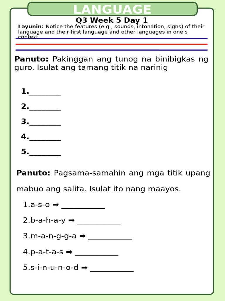 q3 Language Worksheet Week 5 | PDF