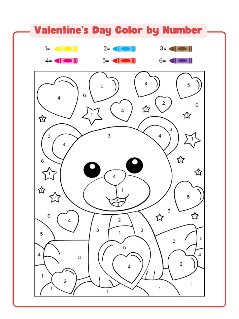 Valentine's Day Color by Number Worksheet in Colorful Simple Style | PDF