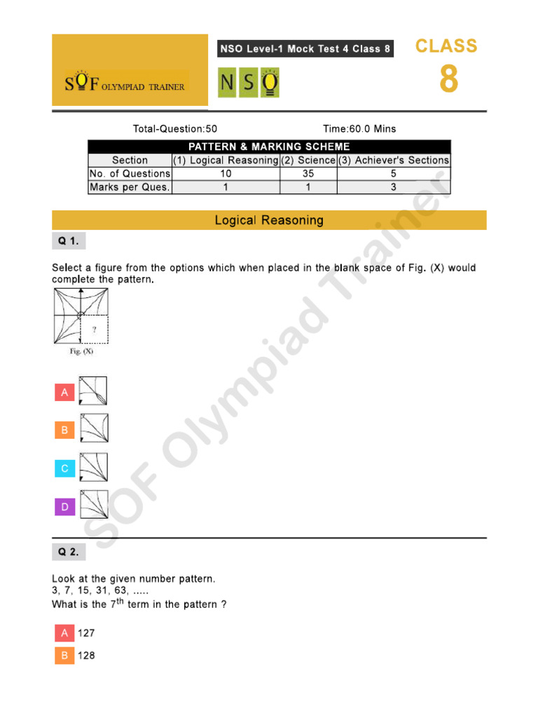 NSO Level1 Mock4 Class8 | PDF