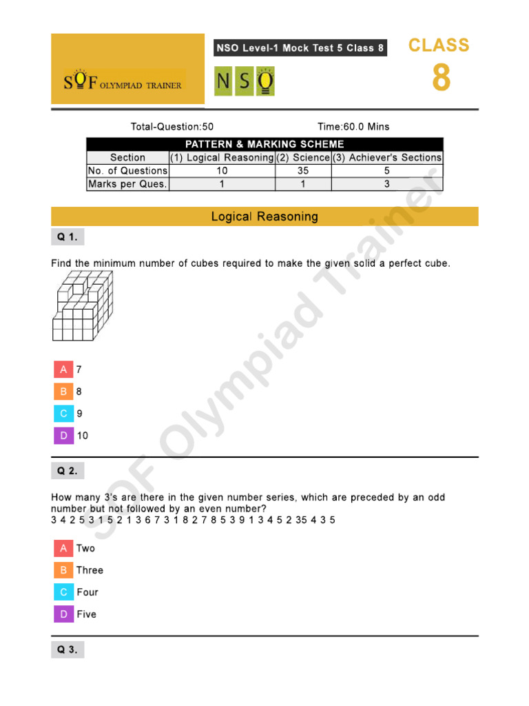 NSO Level1 Mock5 Class8 | PDF