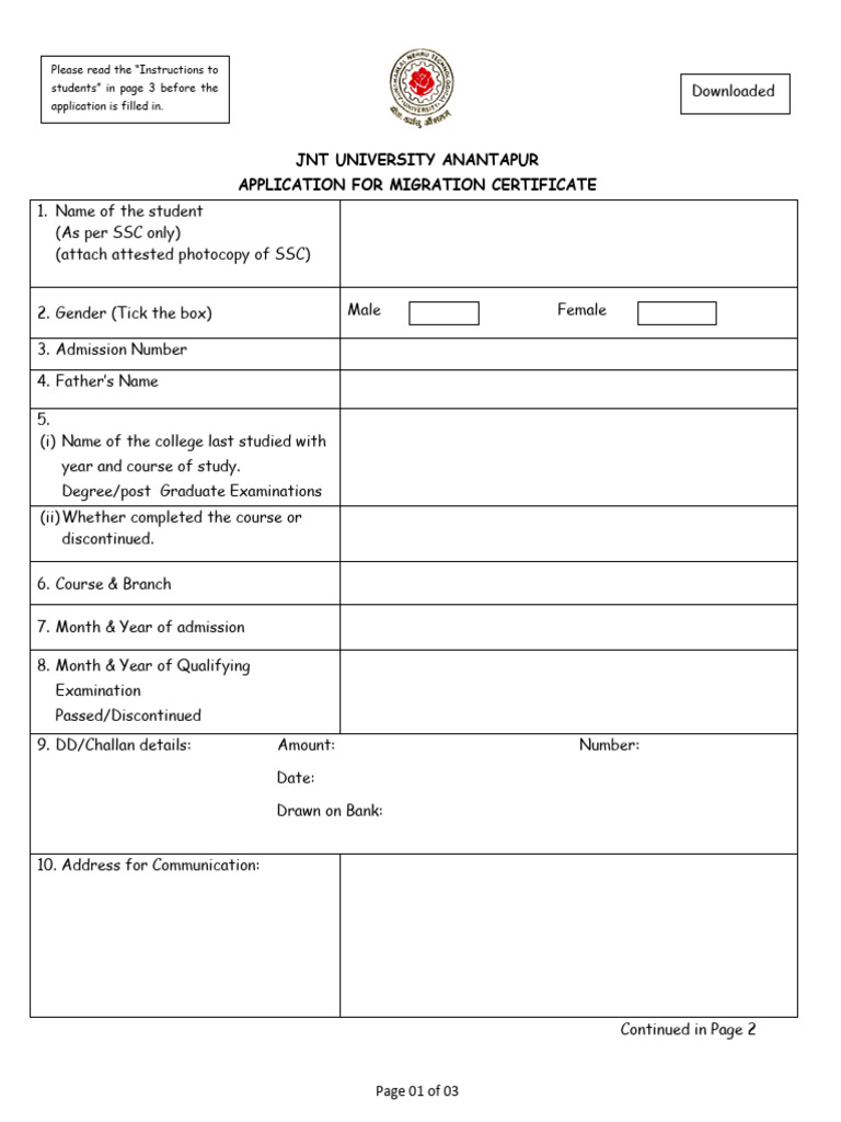 Application Form For Migration Certificate | PDF | Qualifications