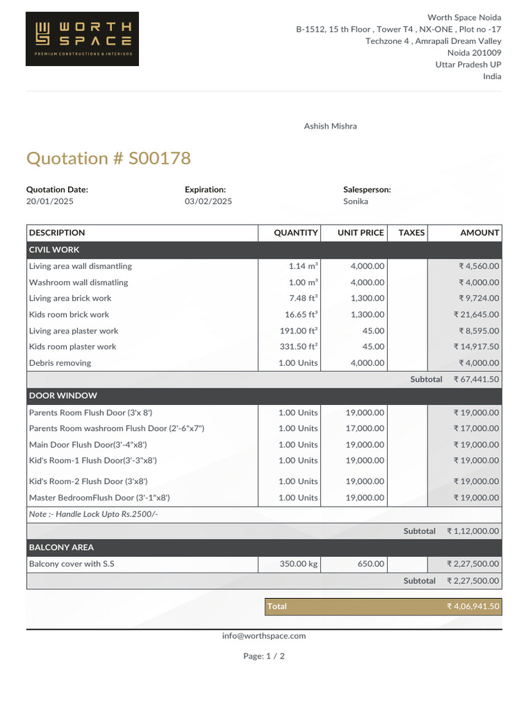 Ashish Mishra Civil Work Estimate Quotation | PDF | Architectural ...