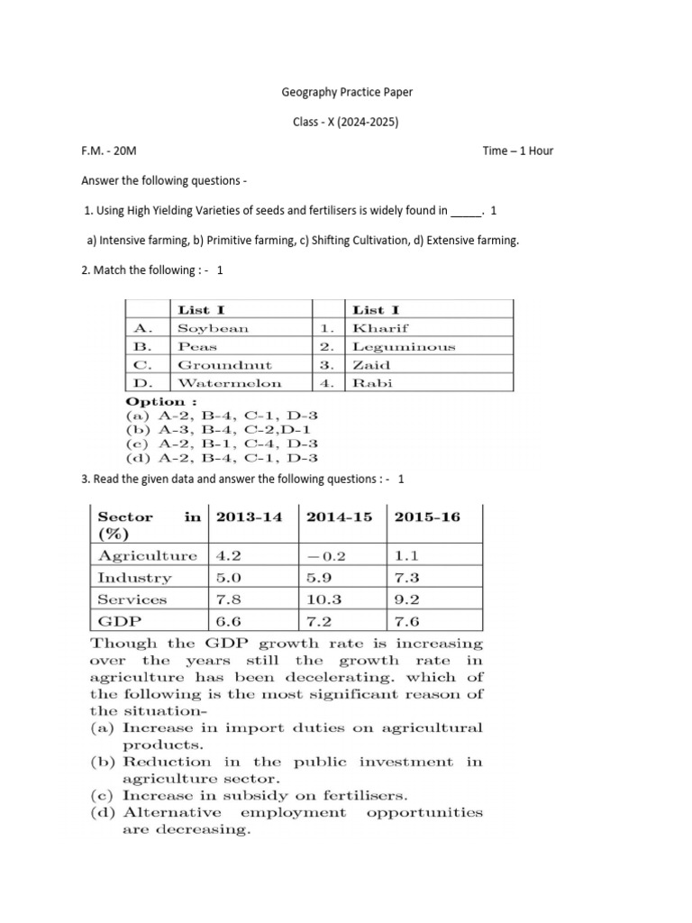 Geography Practice Paper-Class X | PDF