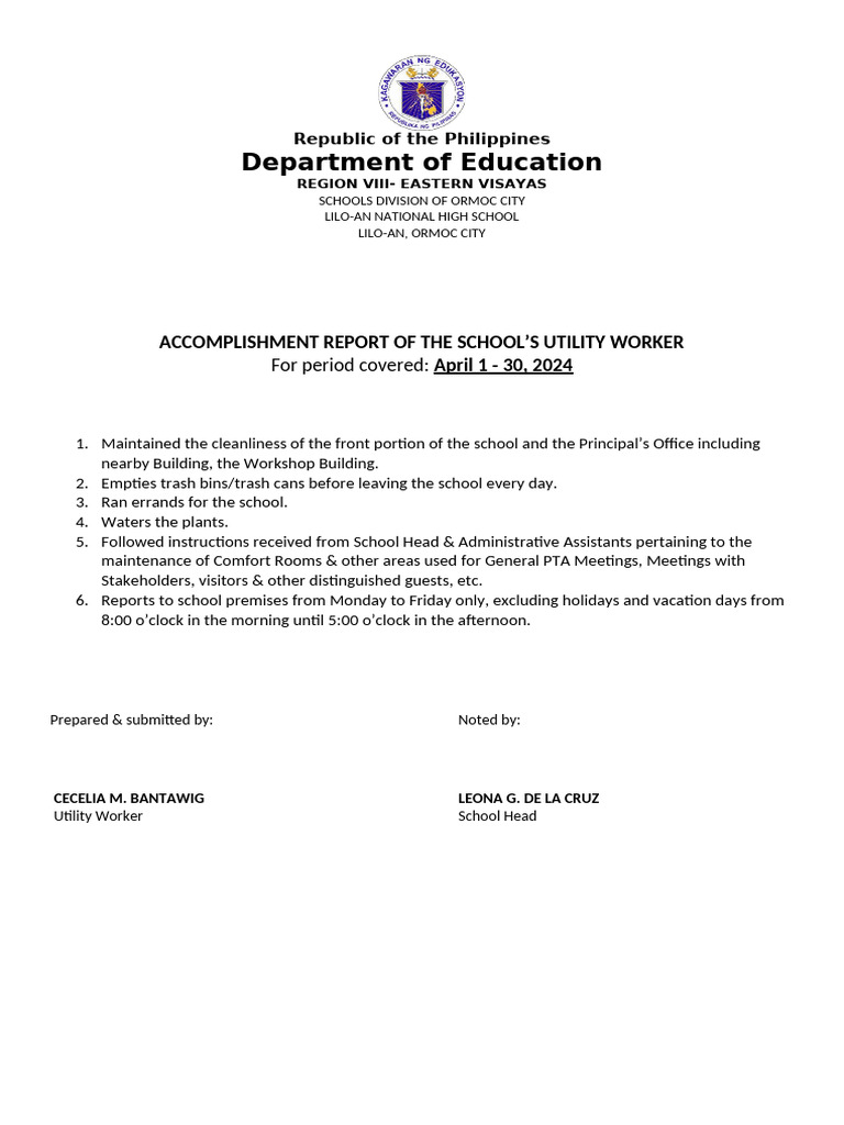 Accomplishment Report - Utility | PDF