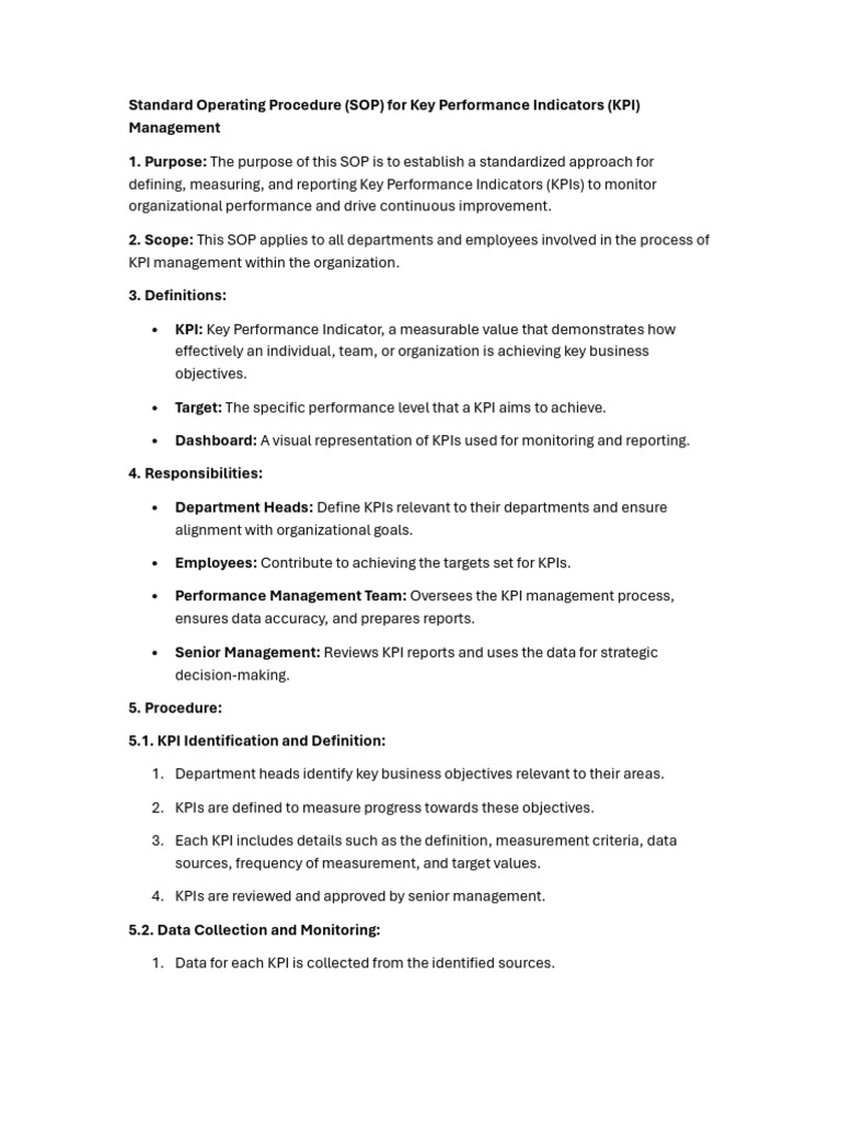 SOP - KPI - DRAFT | PDF | Performance Indicator | Business