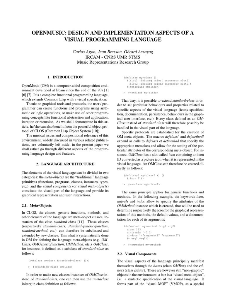Openmusic: Design and Implementation Aspects of A Visual Programming ... Openmusic: Design and Implementation Aspects of A Visual Programming ...