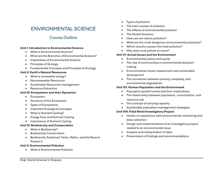 ENVIRONMENTAL-SCIENCE-Course-Outline | PDF | Sustainability | Natural ...