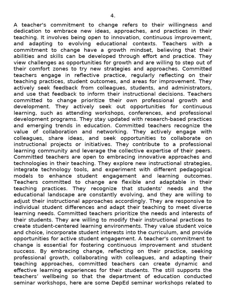 Teacher's Commitment To Change | PDF | Motivational | Motivation