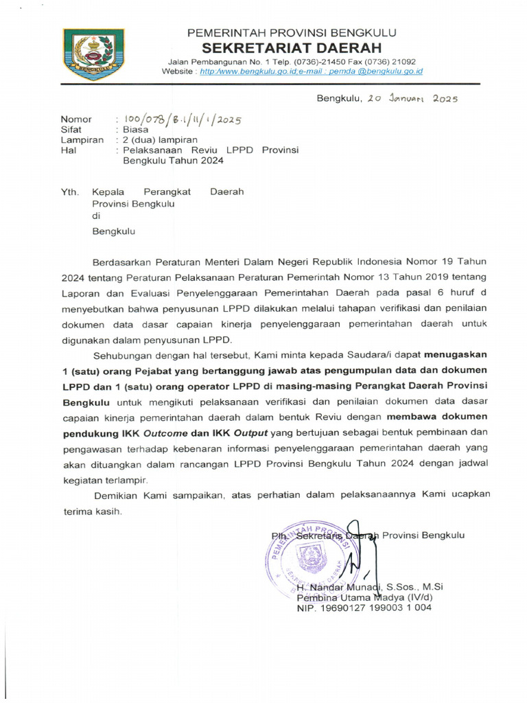 Surat Pelaksanaan Reviu LPPD Tahun 2024 | PDF