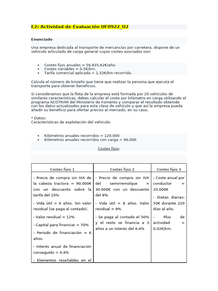 E2 Actividad de Evaluación UF0922 U2 | PDF | Transporte | Economias
