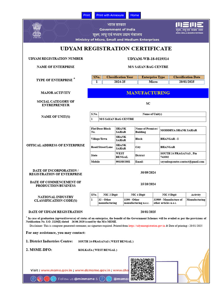 Print - Udyam Registration Certificate | PDF