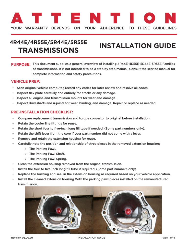 4R44E/4R55E Transmission Installation Guide | PDF | Mechanical ...
