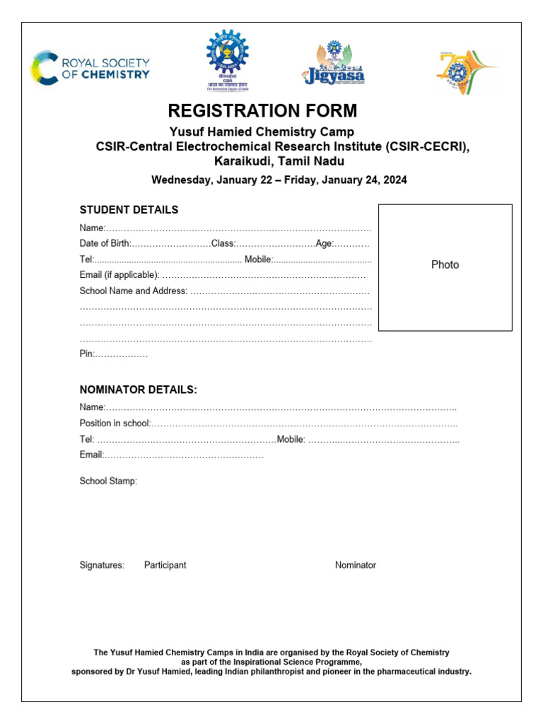 Registration Form - CSIR CECRI | PDF