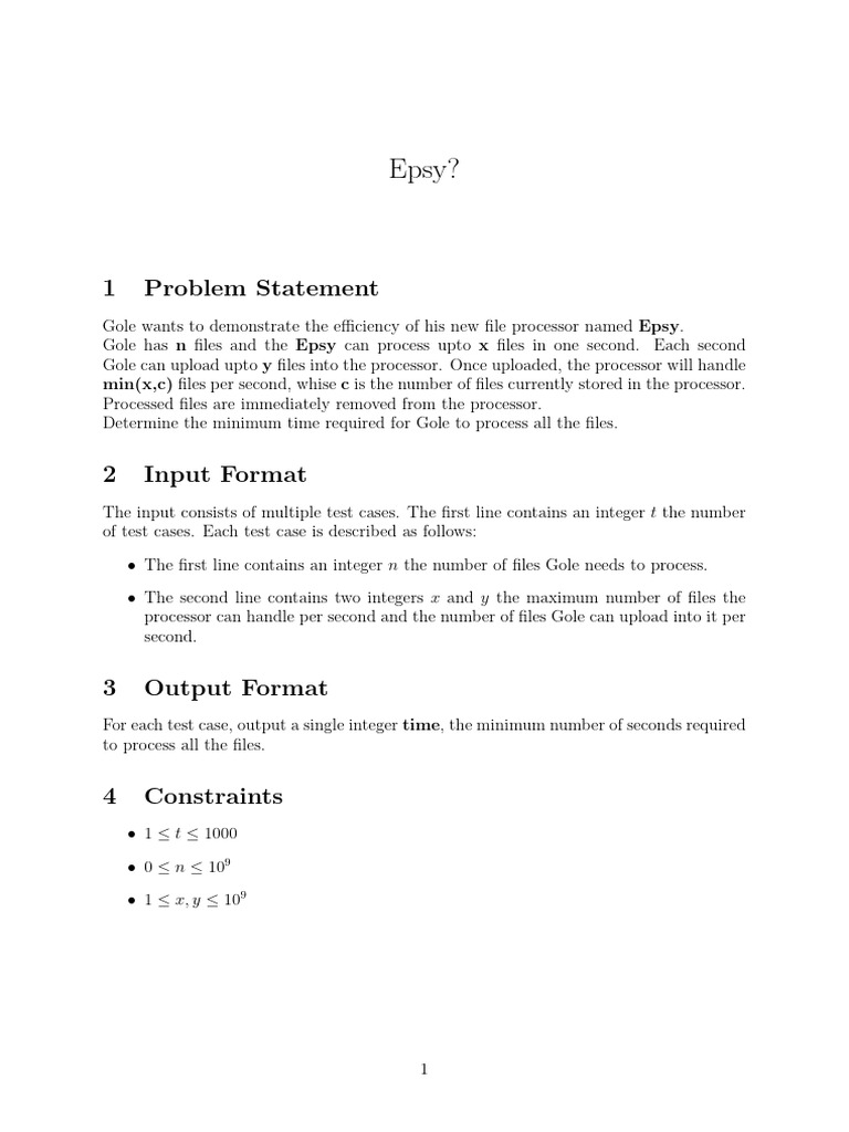 Epsy?: 1 Problem Statement | PDF