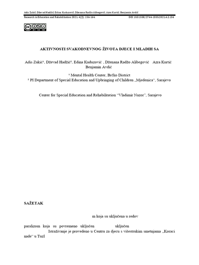 Activities of Daily Life of Children and Youth With Cerebral | PDF ...