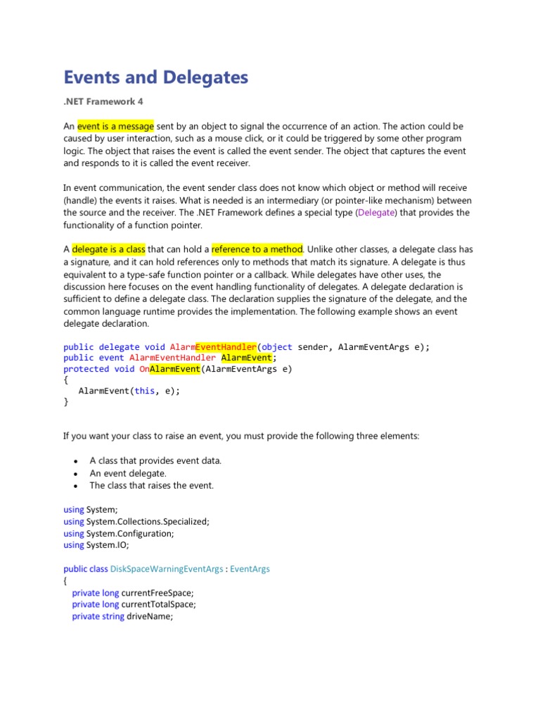 Events and Delegates | PDF | Method (Computer Programming) | C Sharp ...