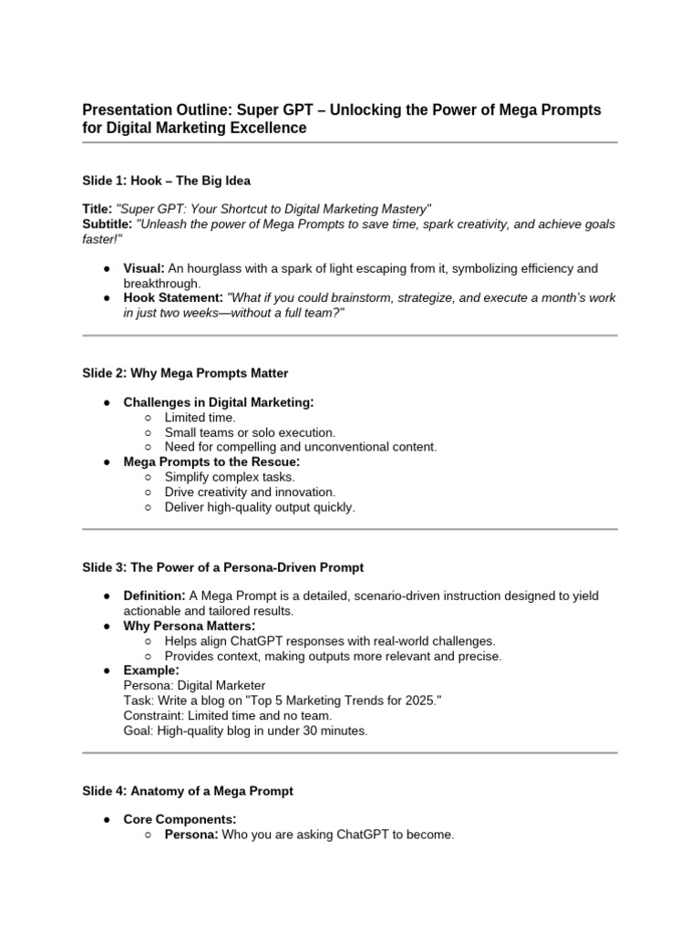 Presentation Outline - Super GPT - Unlocking The Power of Mega Prompts ...