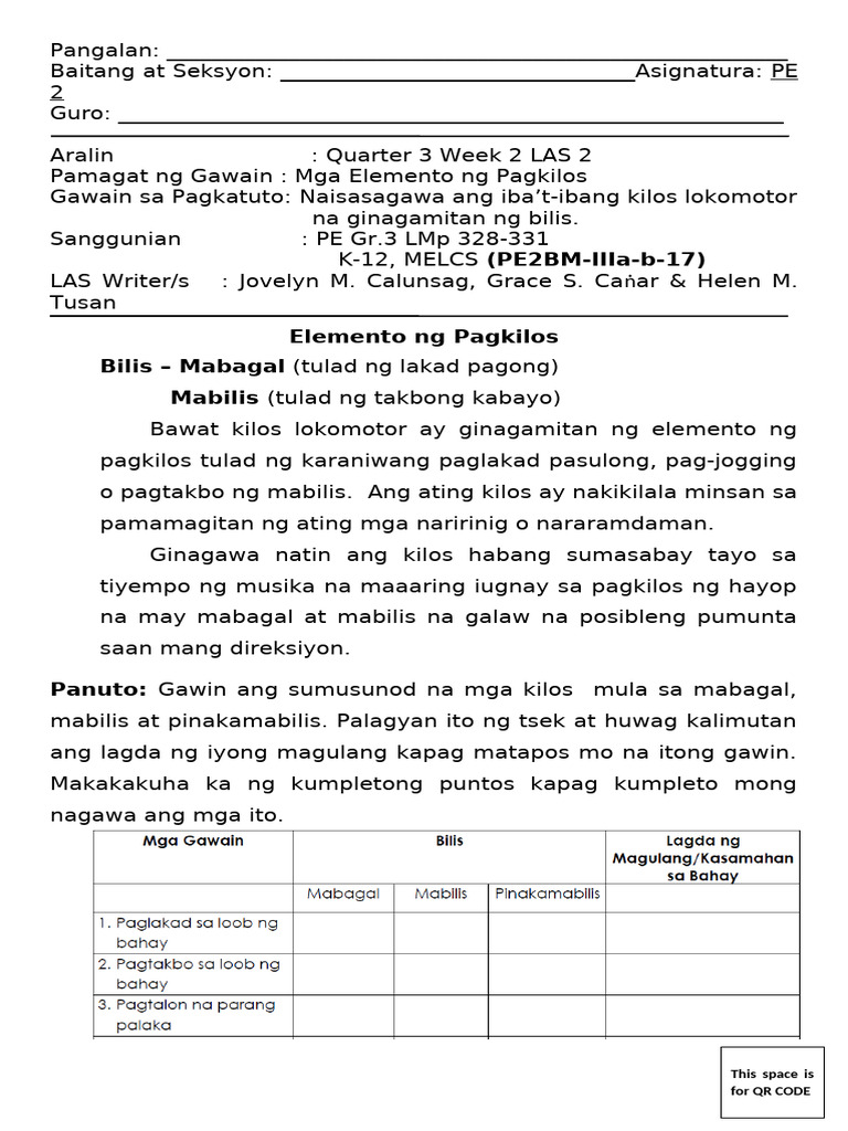 Pe 2 Q3 Week 2 Las 2 | PDF