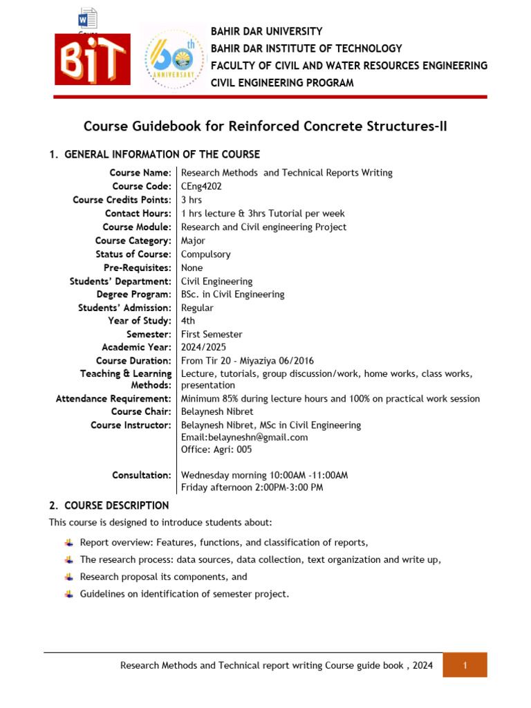 Technical Report Course Guidebook - (2024) | PDF | Lecture | Academic ...