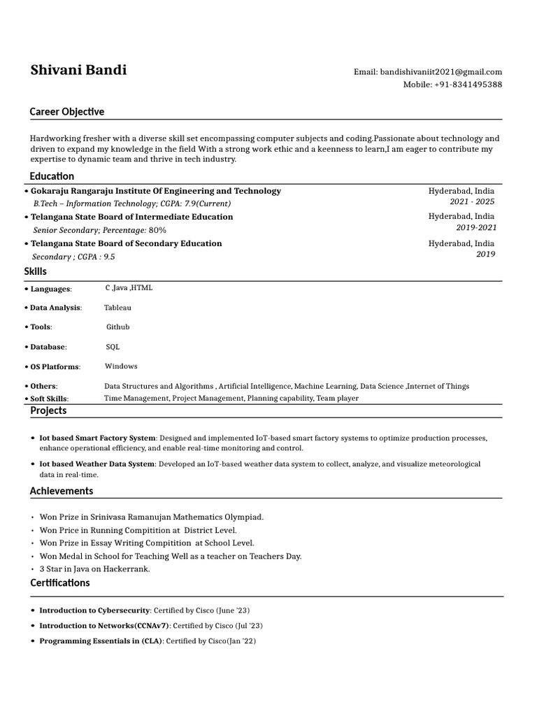 shivani resume | PDF | Internet Of Things | Computer Programming