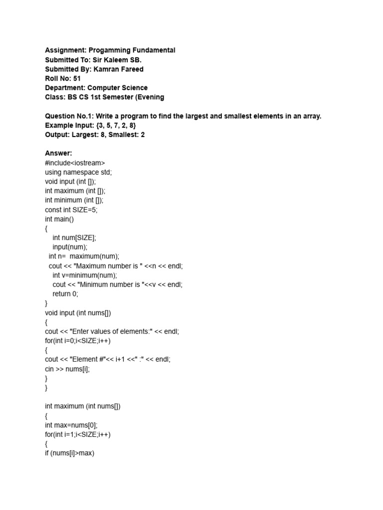 Assignment 1 Progamming Fundamental Pdf Namespace Computer
