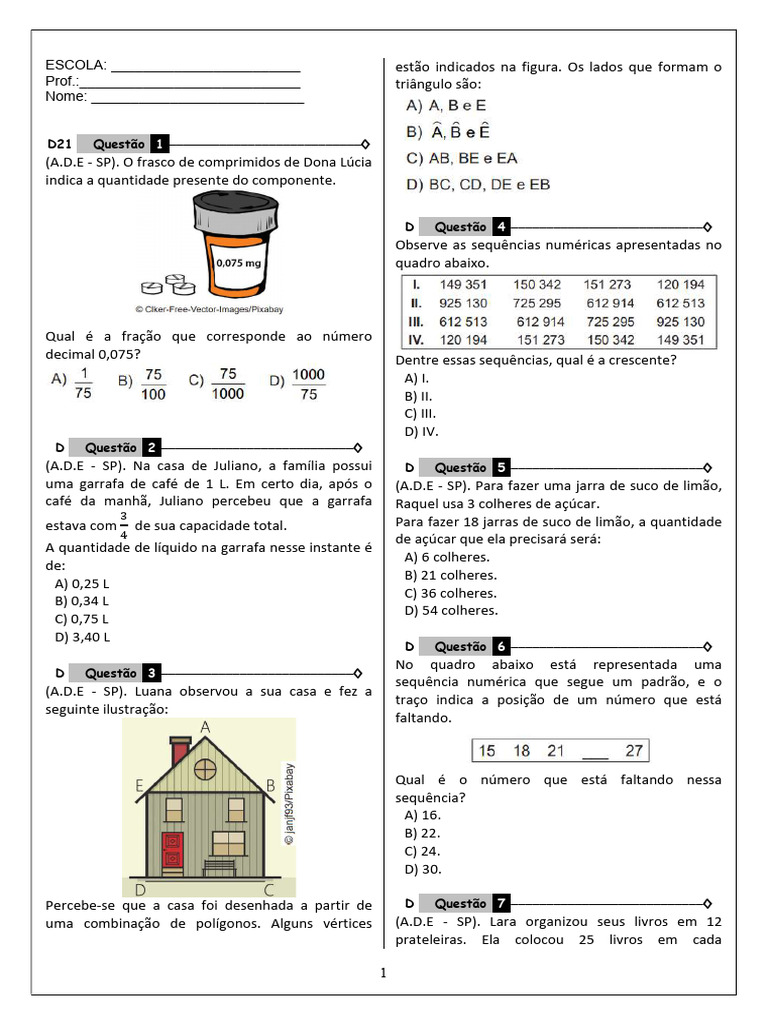 Simulado de Matemática 6º Ano - Saepi-Caed | PDF | Geometria Euclidiana | Geometria Elementar