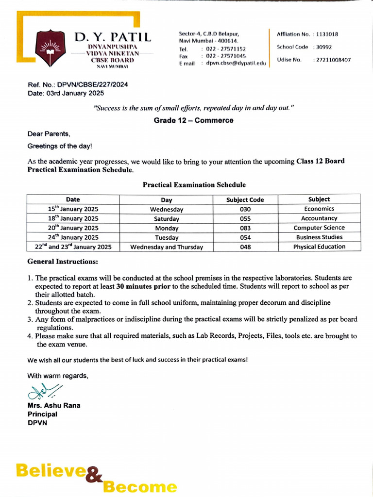 Grade 12 Commerce Practical Examinatiin Schedule | PDF | Science