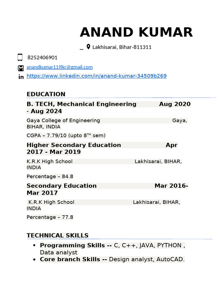 Anand (Resume) | PDF