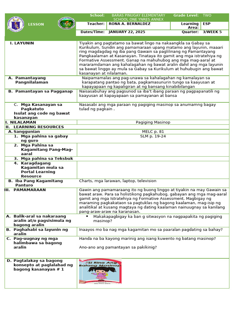 DLL Esp Q3 Week 5 Day 3 | PDF