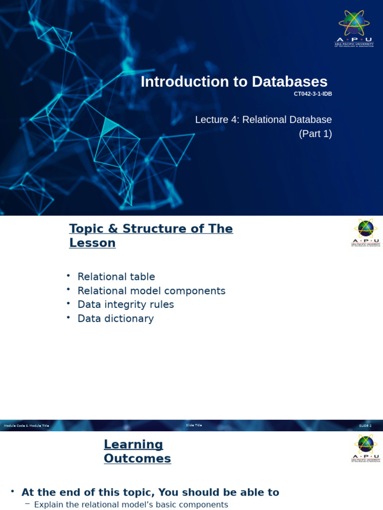CT042-3-1-IDB-Lecture 4 | PDF | Relational Model | Databases
