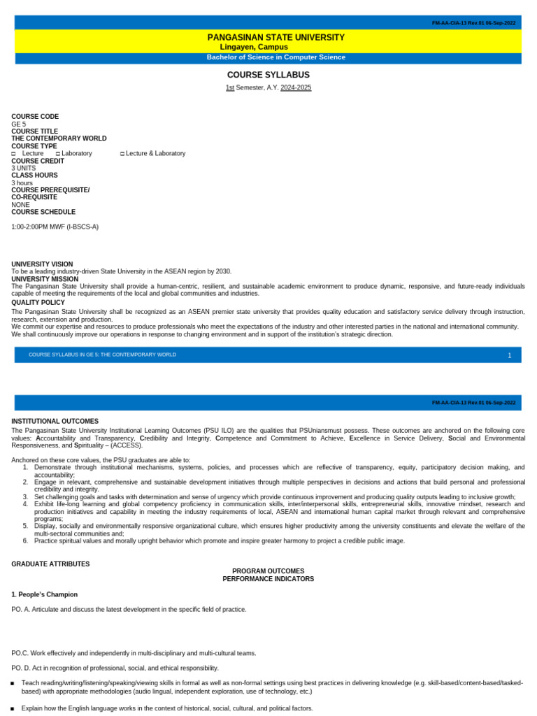 Ge 5 TCW BSCS Ay 2024 2025 | PDF | Citizenship | Globalization