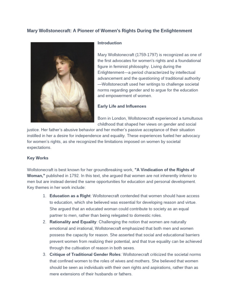 Mary Wollstonecraft Reading | PDF | Mary Wollstonecraft | Gender Studies