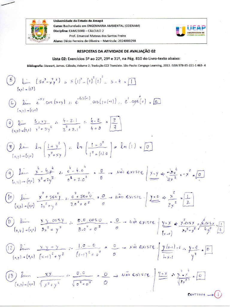 Respostas Lista 02 Calc2 Decio - Compressed | PDF